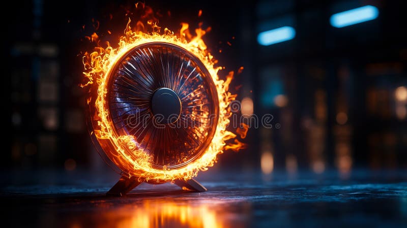 A Fan that is on Fire in the Dark Stock Image - Image of spin, black ...