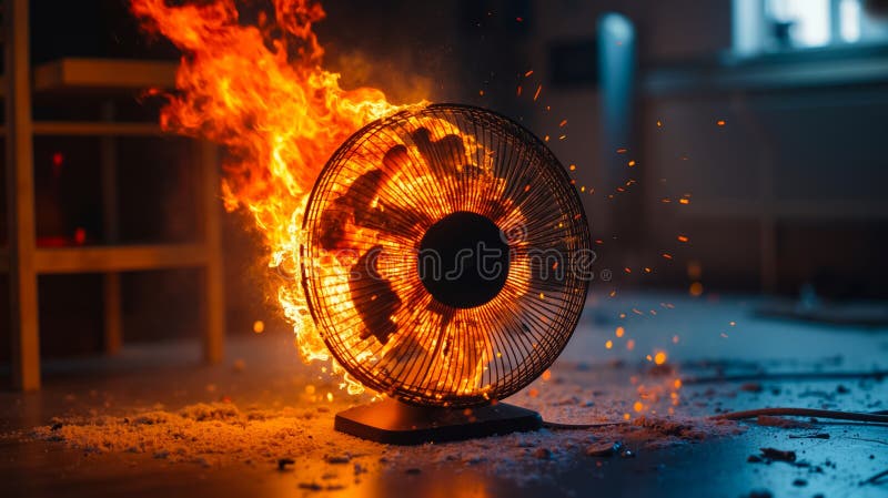 A Fan that is on Fire in a Room Stock Photo - Image of energy, blades ...