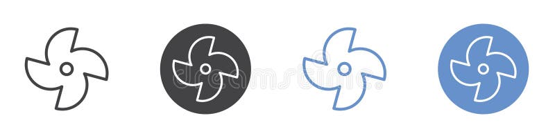 Fan Icon Flat Set in Black and White Color Stock Vector - Illustration ...