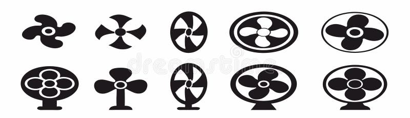 Fan Icons Black White Ventilation Symbols Set Stock Illustration ...