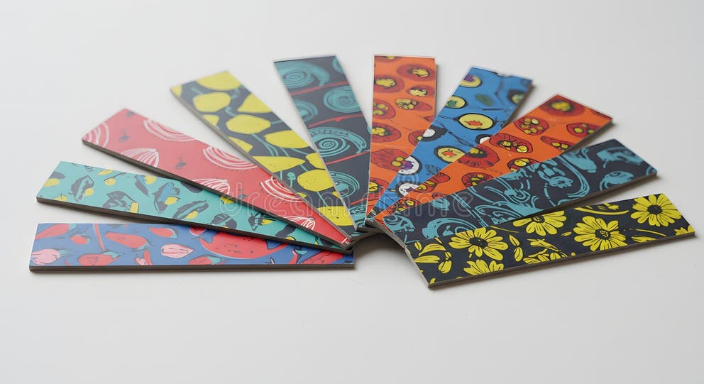 Arrangement of Colorful Patterned Bookmarks on White Background Stock ...