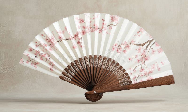 A Fan with Pink Flowers on it Stock Image - Image of paper, accessory ...