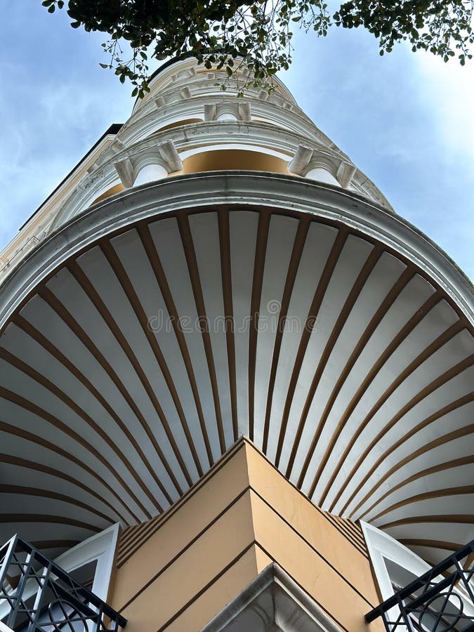 Fan-Shaped Architectural Overhang with White Columns Stock Image ...