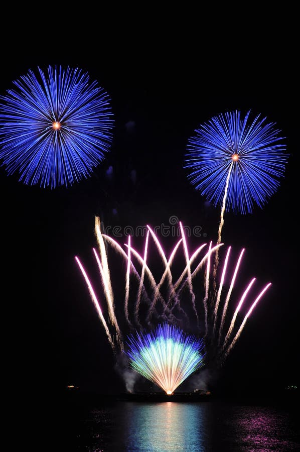 Fan-shaped Plus Perfect Sphere Fireworks Stock Photo - Image of ...