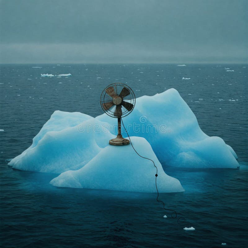 The Fan Stands on an Iceberg in the Ocean. Stock Photo - Image of ...