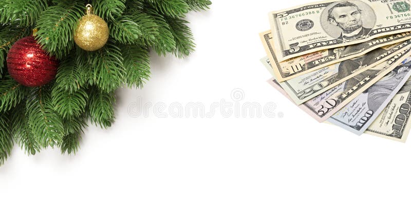 Fan Us Dollars Money on Christmas Isolated Background Stock Image ...