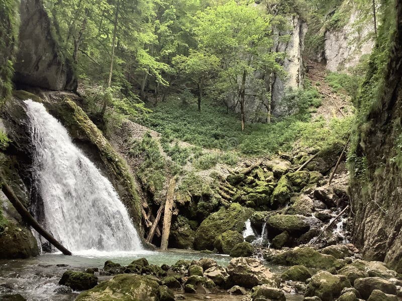 Fan Waterfall in the Mountains Stock Photo - Image of mountains, creek ...