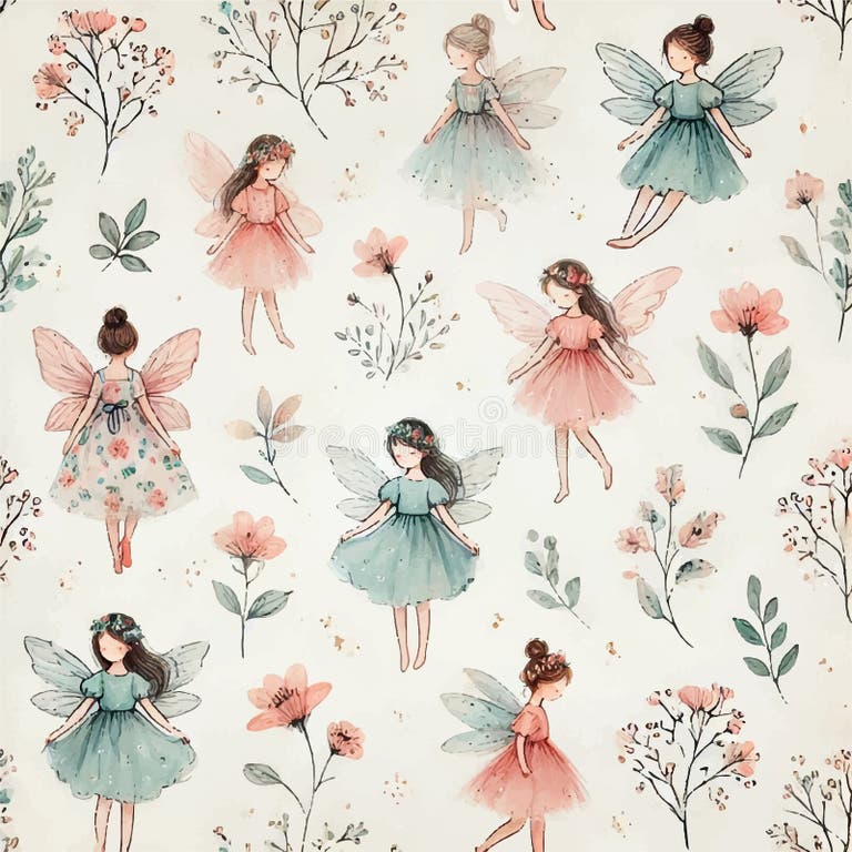 Fanciful Fairies Print Design in Vector Stock Vector - Illustration of ...