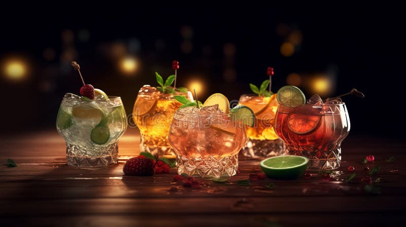 Fancy Artisan Cocktails and Mixed Drinks Stock Illustration ...