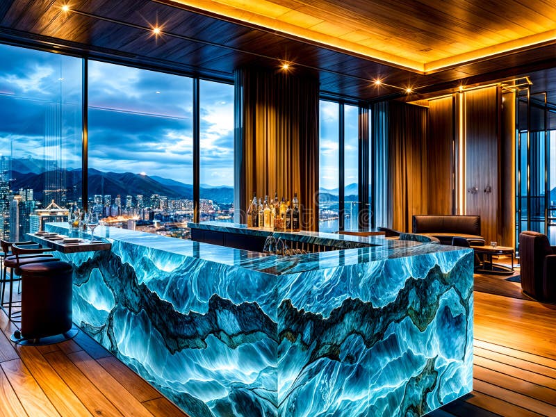 Fancy Bar with View of City in the Background at Night. Generative AI ...