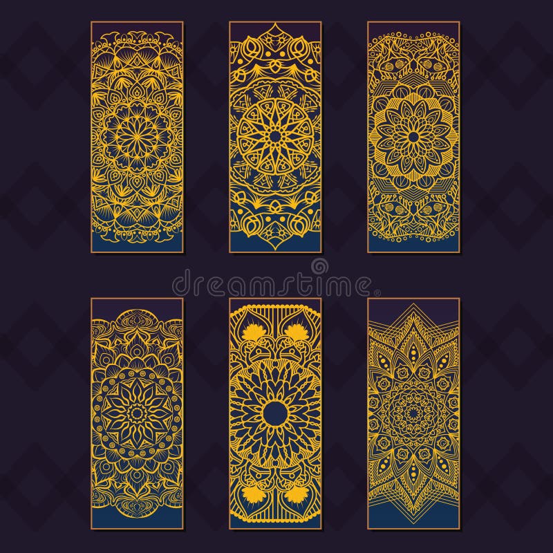 Fancy Bookmarks with Golden Mandala Patterns Stock Vector ...