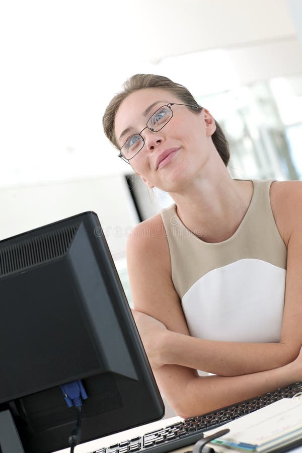 Fancy Businesswoman Working on Computer Stock Image - Image of desk ...