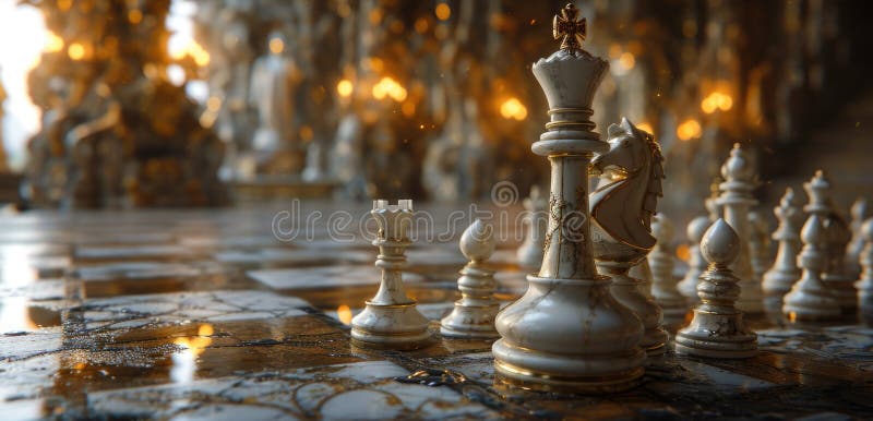 Fancy Chess Pieces on a Marble Chessboard. Street Chess. Stock ...