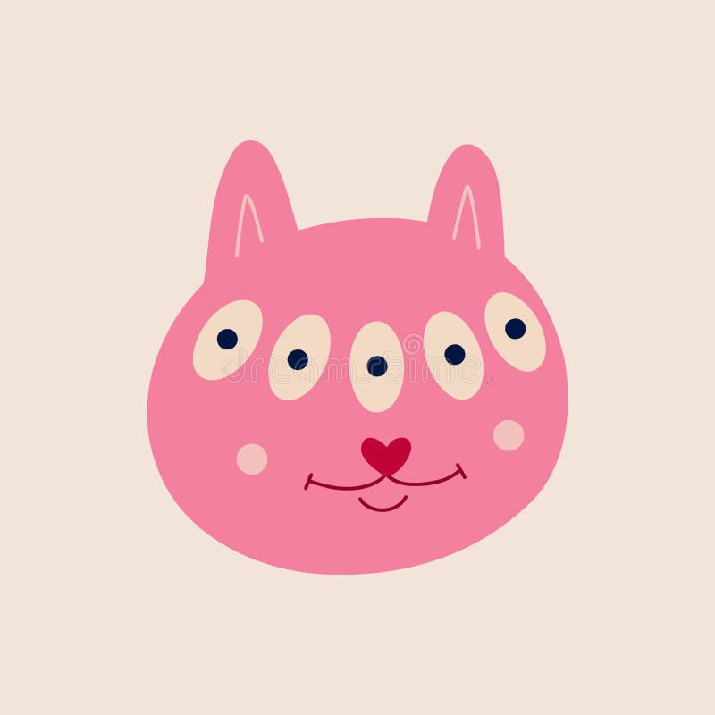 Fancy Clockwork Cat Face with Four Eyes Illustration in a Modern ...