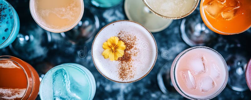 Fancy Cocktails on Dark Background with Unique Garnishes Stock ...