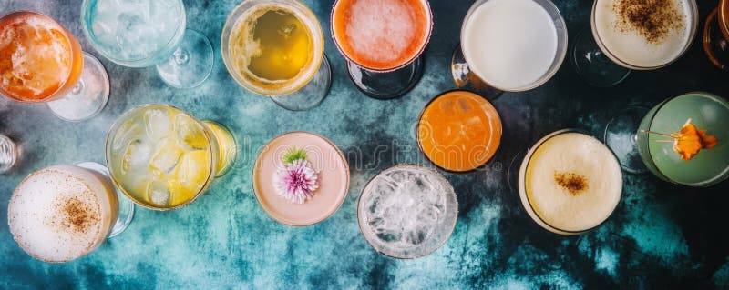 Fancy Cocktails on Dark Background with Unique Garnishes Stock ...