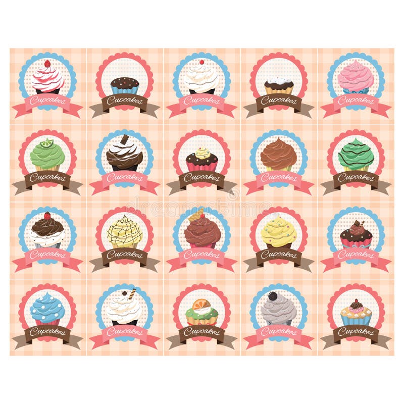 Fancy Cupcake Label Collection. Vector Illustration Decorative Design ...