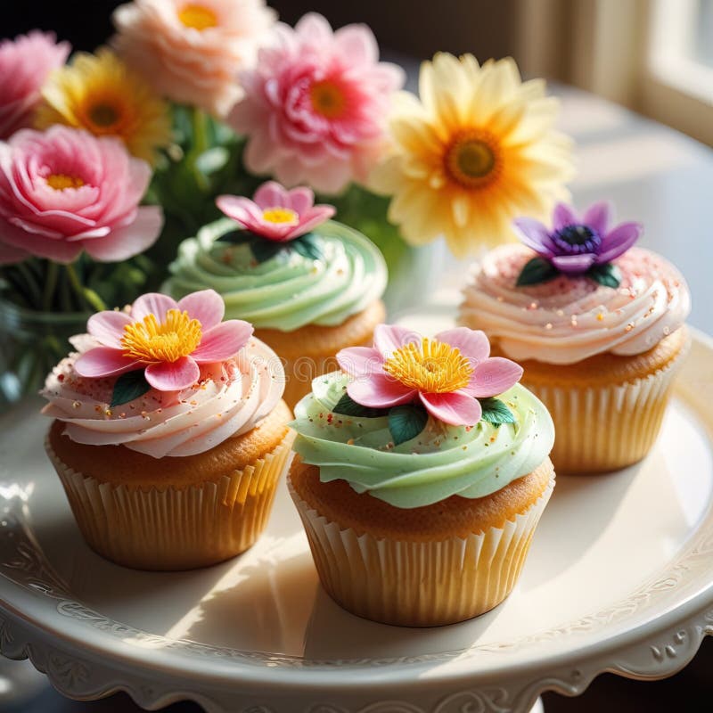 Fancy Cupcakes with Flowers Stock Illustration - Illustration of fancy ...