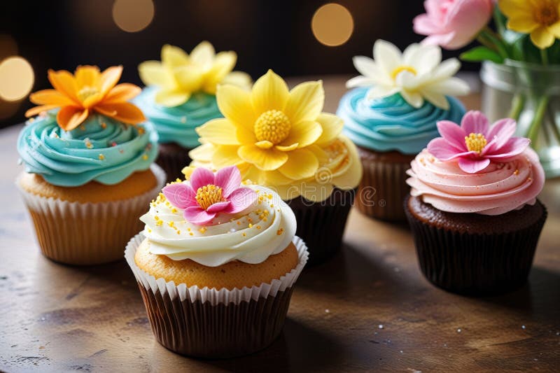 Fancy Cupcakes with Flowers Stock Illustration - Illustration of ...