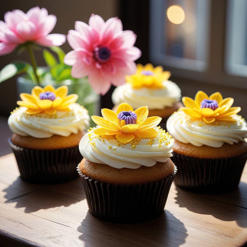 Fancy Cupcakes with Flowers Stock Illustration - Illustration of ...