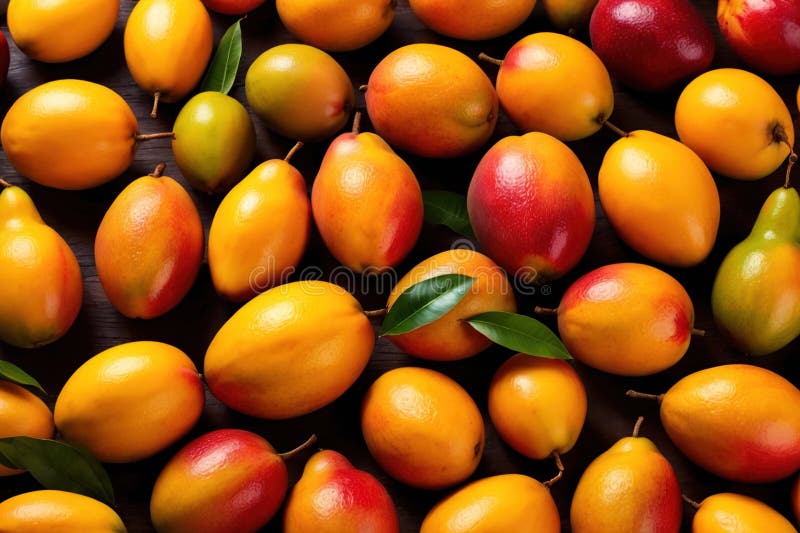 Fancy Cut Ripe Fresh Red Mango Slices and Whole Fruit Stock ...