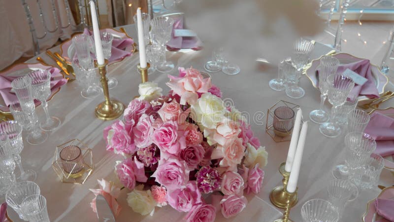 Fancy Decorations on a Table Laid for Wedding Reception in a Wedding ...