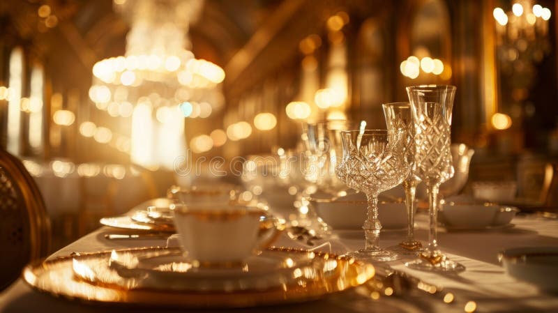 A Fancy Dinner Table with a Lot of Glasses and Plates, AI Stock Photo ...
