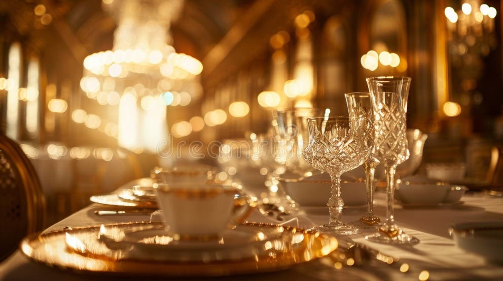 A Fancy Dinner Table with a Lot of Glasses and Plates, AI Stock Photo ...