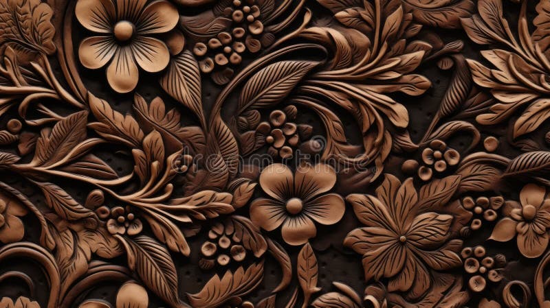 A Fancy Embossed Leather Background with Intricate Floral and Cowboy ...