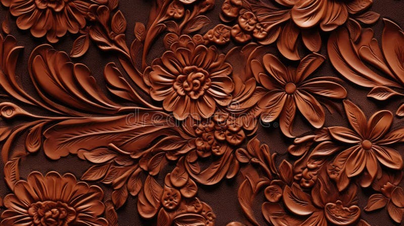 A Fancy Embossed Leather Background with Intricate Floral and Cowboy ...