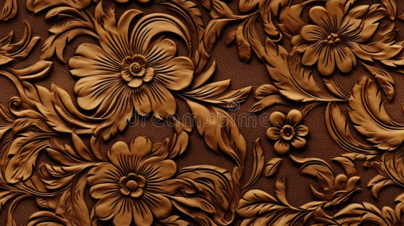A Fancy Embossed Leather Background with Intricate Floral and Cowboy ...