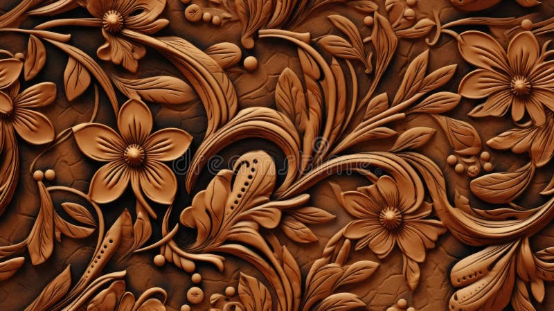 A Fancy Embossed Leather Background with Intricate Floral and Cowboy ...