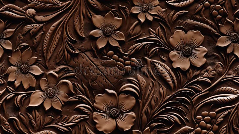 A Fancy Embossed Leather Background with Intricate Floral and Cowboy ...