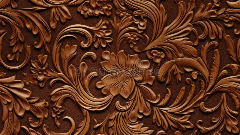 A Fancy Embossed Leather Background with Intricate Floral and Cowboy ...