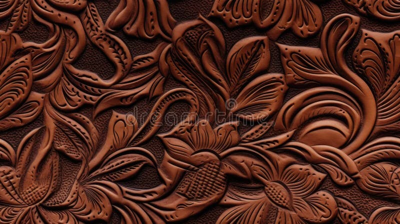 A Fancy Embossed Leather Background with Intricate Floral and Cowboy ...