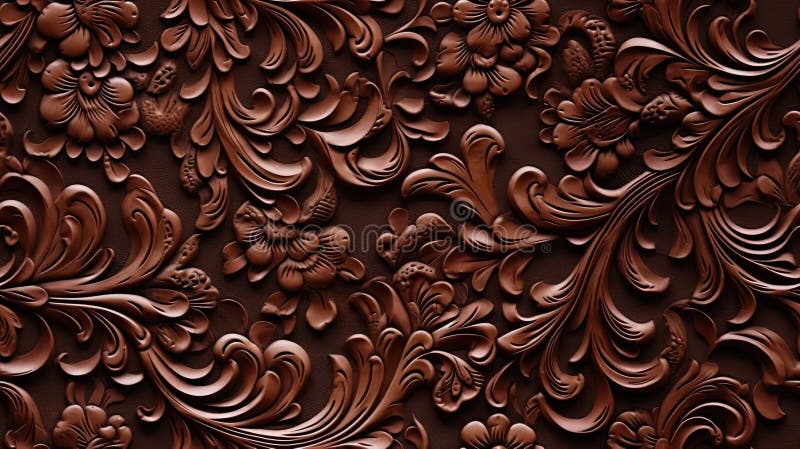 A Fancy Embossed Leather Background with Intricate Floral and Cowboy ...