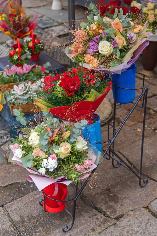 Fancy Flower Bouquets Stand Stock Photo - Image of flower, floor: 275641868