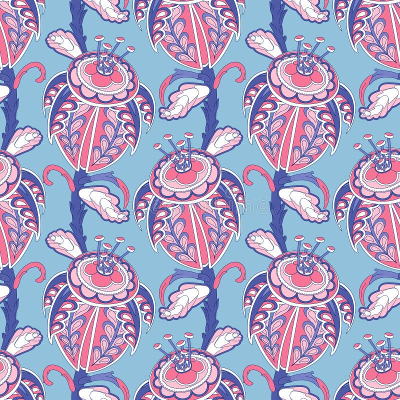 Fancy Flowers Seamless Pattern. Floral Decorative Vector Background ...