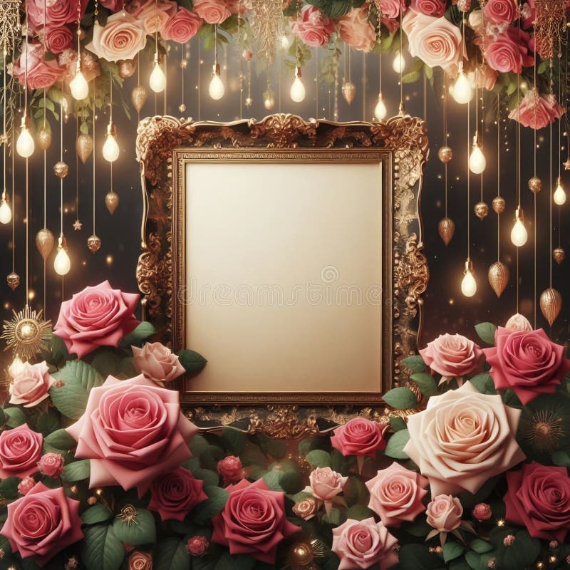 A Fancy Frame and Roses with Lights in the Background and Christmas ...