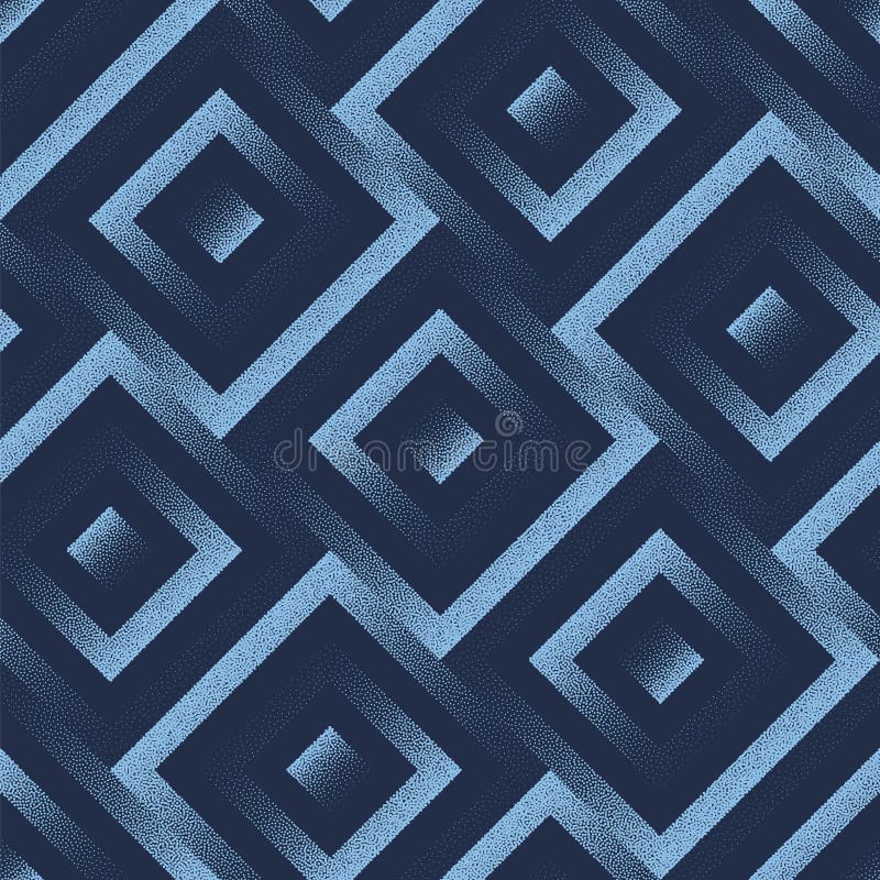 Fancy Geometric Seamless Pattern Dotwork Squares Blue Abstract Vector ...