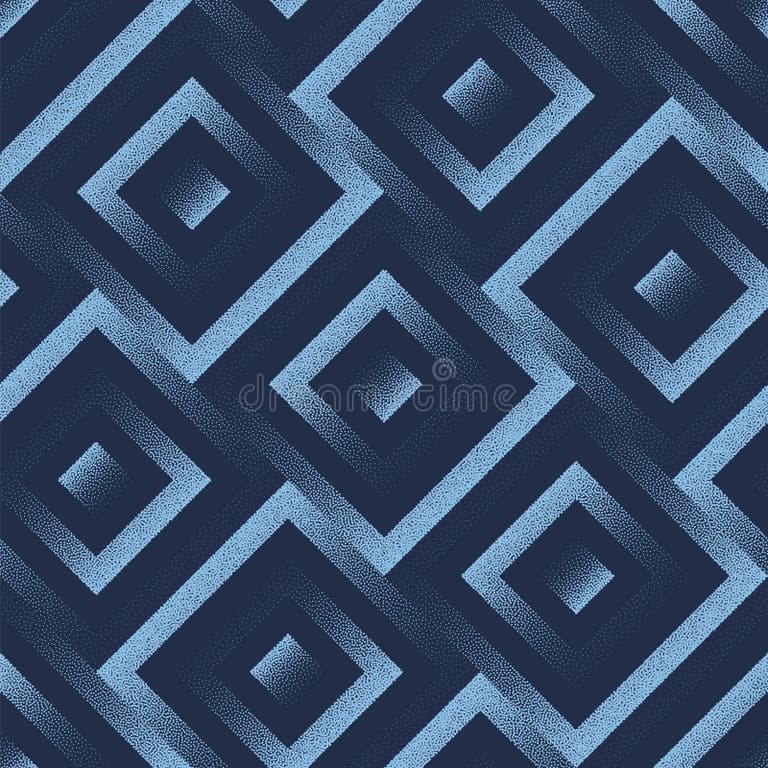 Fancy Geometric Seamless Pattern Dotwork Squares Blue Abstract Vector ...