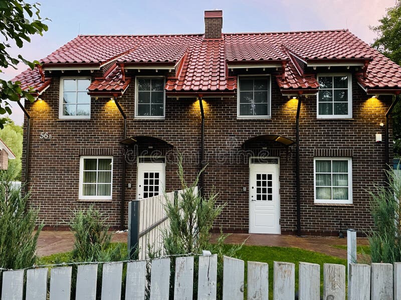 Fancy House with and Lights on. Beautiful House Stock Photo - Image of ...