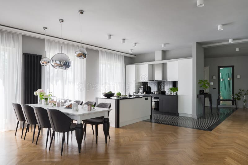 Fancy Kitchen with Dining Table Stock Photo - Image of cupboard ...