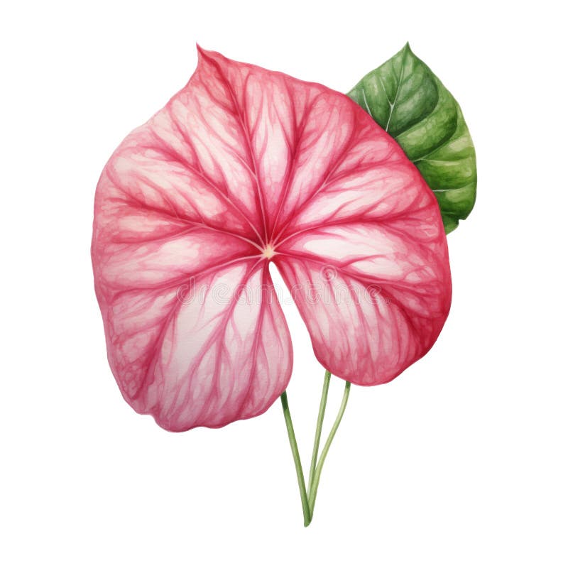 Fancy-Leaf Caladium, Tropical Leaf Illustration. Watercolor Style Stock ...
