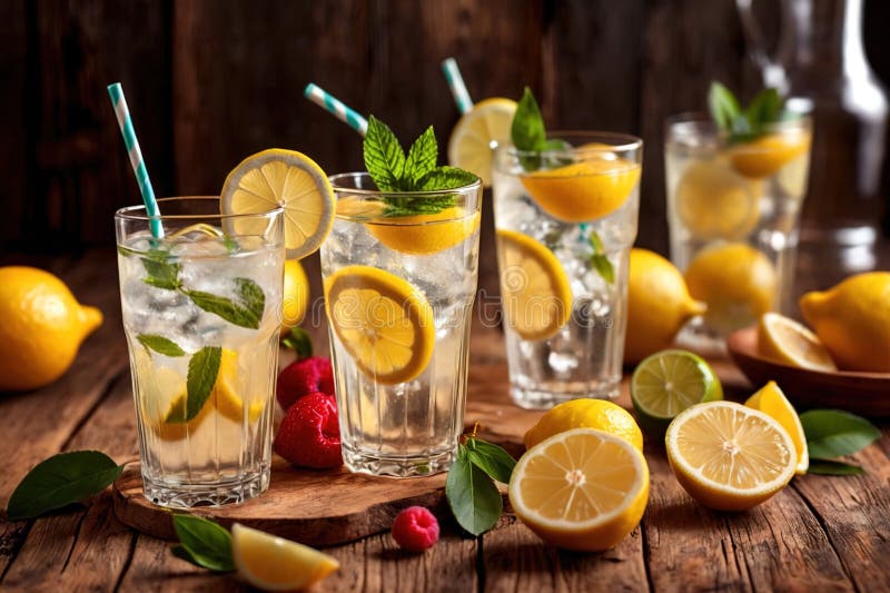 Fancy Lemonade Mocktail Juice Drink with Fresh Citrus Lemons Stock ...