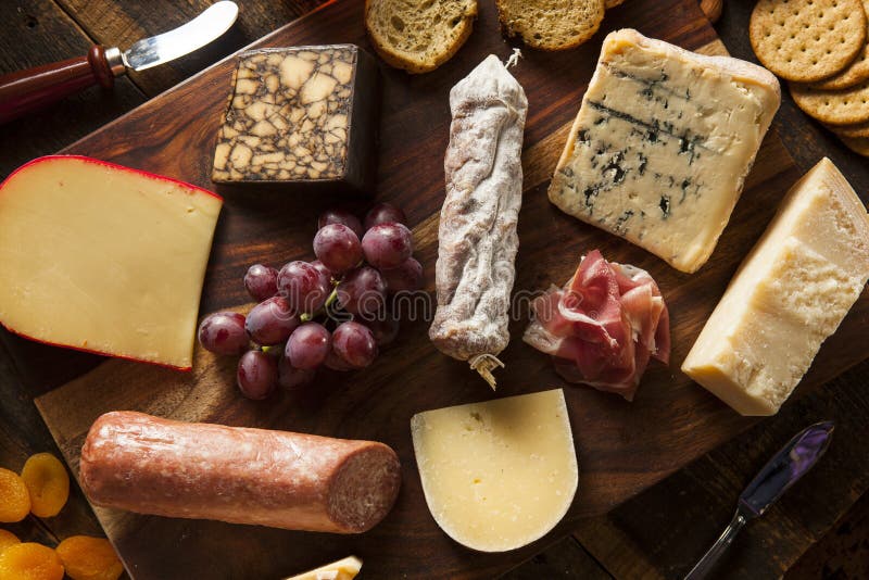 Fancy Meat and Cheeseboard with Fruit Stock Image - Image of delicacy ...