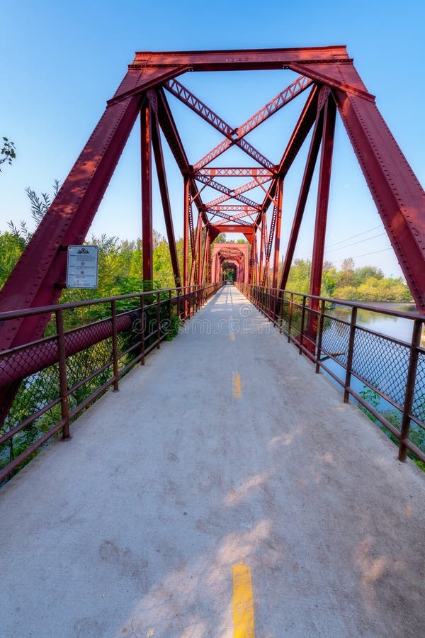 Fancy Metal Structure Footbridge Leading Over the Boise River Stock ...