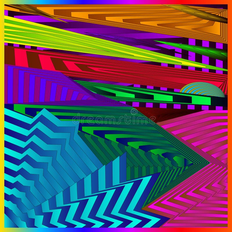 Fancy Neon Landscap with Stylised Red Mountains, Sea and Sun Stock ...