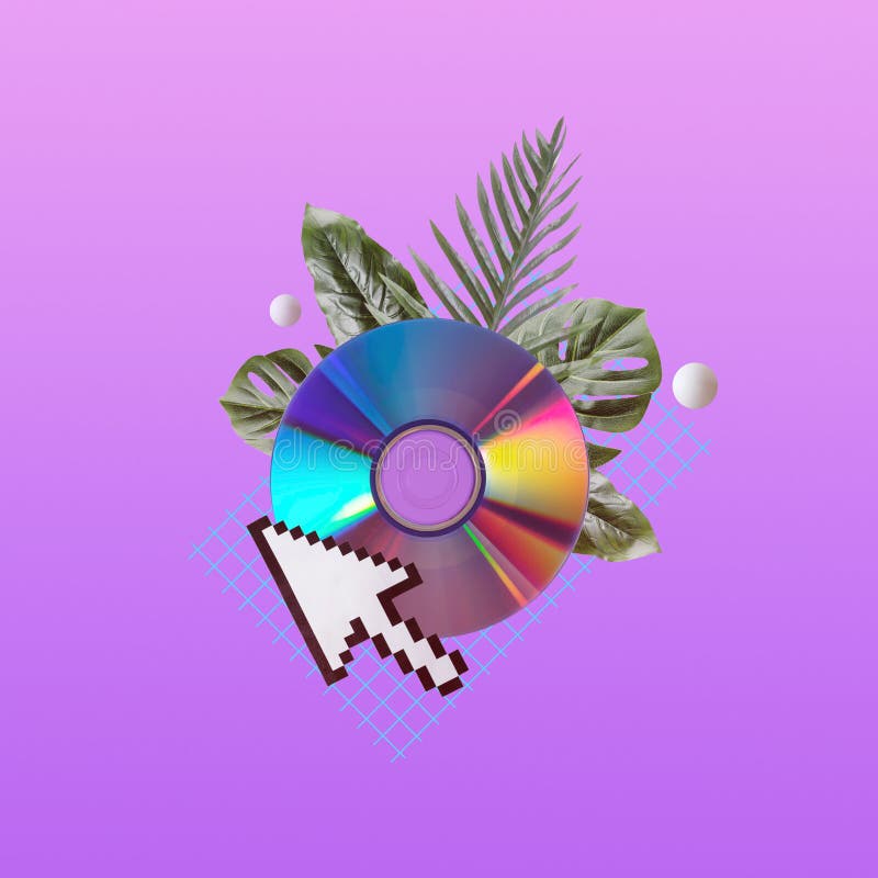 Fancy Nostalgic Graphic Collage with Disk and Computer Screen Cursor ...