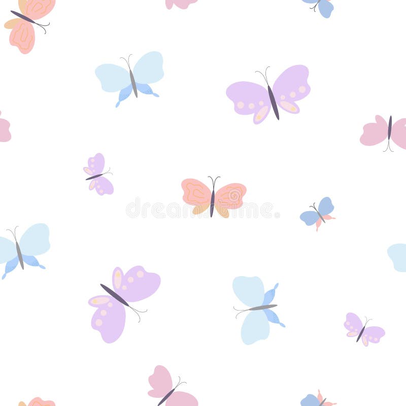 Fancy Pastel-colored Butterflies Seamless Pattern, Vector Illustration ...